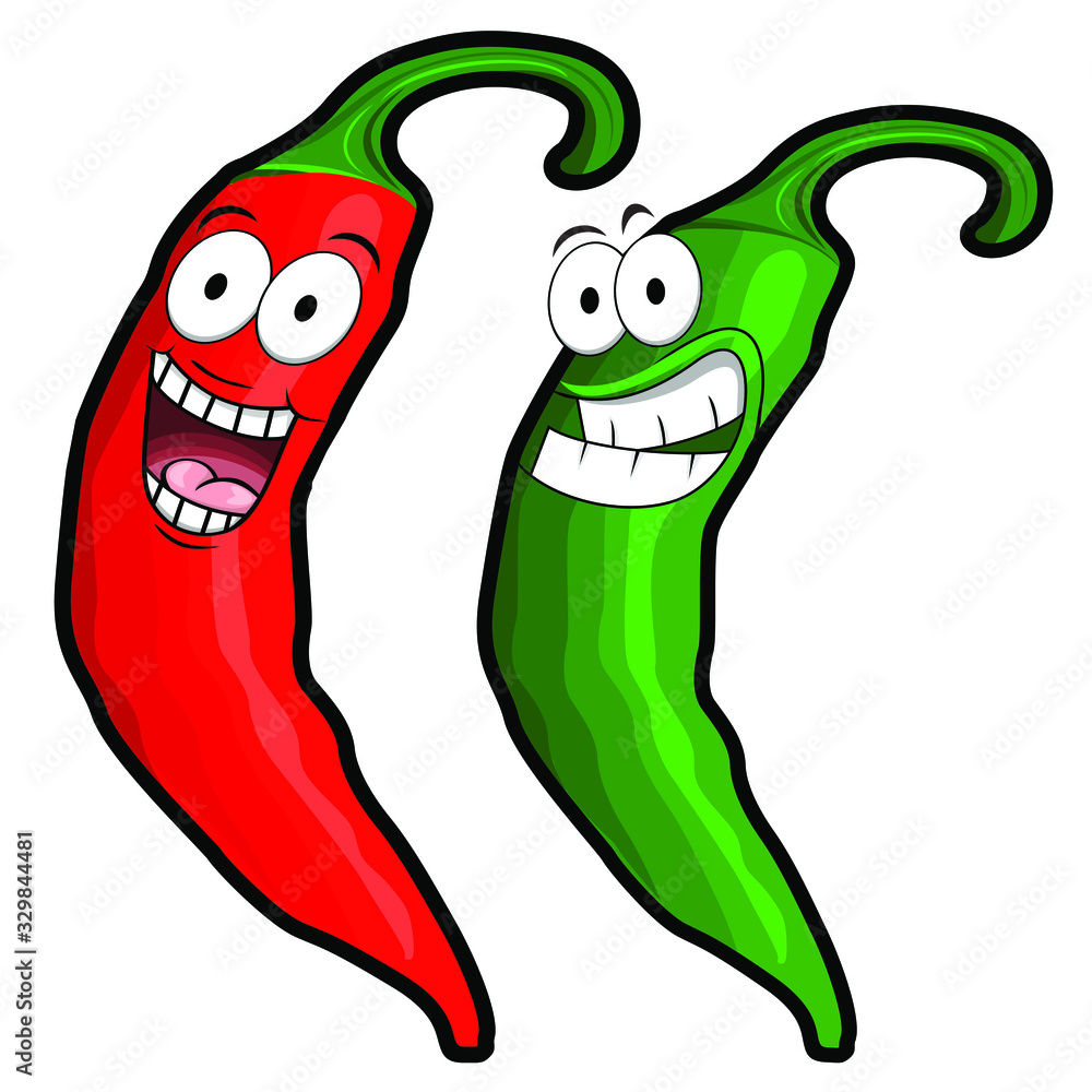 Vector illustration of funny chili , cartoon red and green chili vector ...