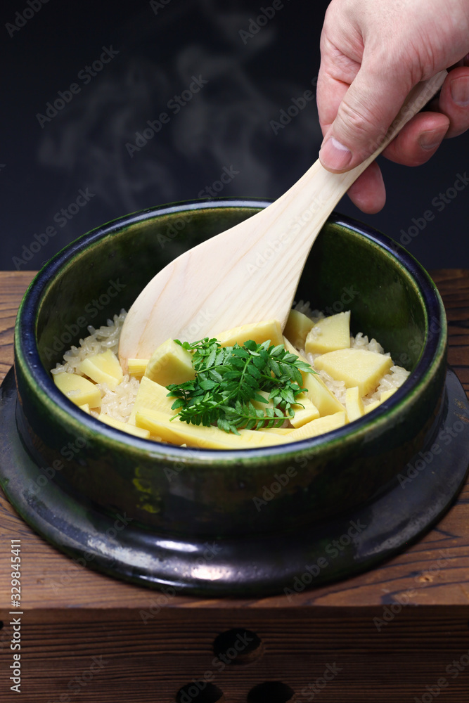 bamboo shoots rice, takenoko gohan, japanese food Stock Photo | Adobe Stock