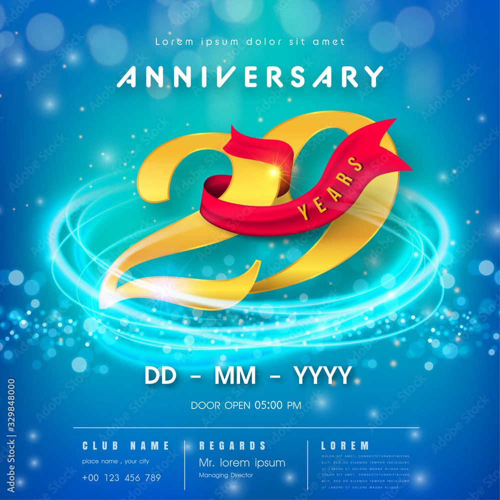 29 years anniversary logo template on blue Abstract futuristic space ...