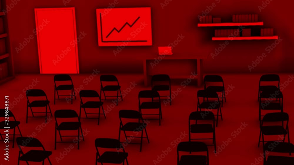 Abstract empty test or exam room of red color, education concept ...