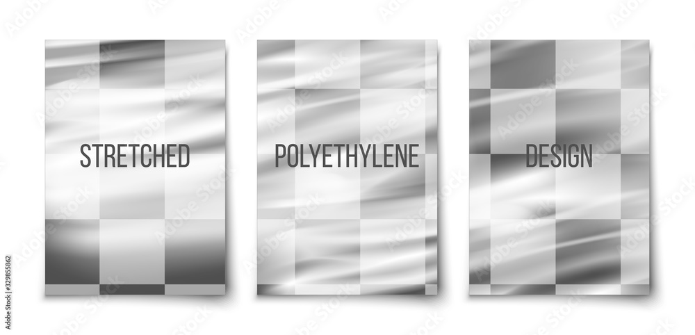 realistic stretched polyethilene plastic film on transparent cover ...