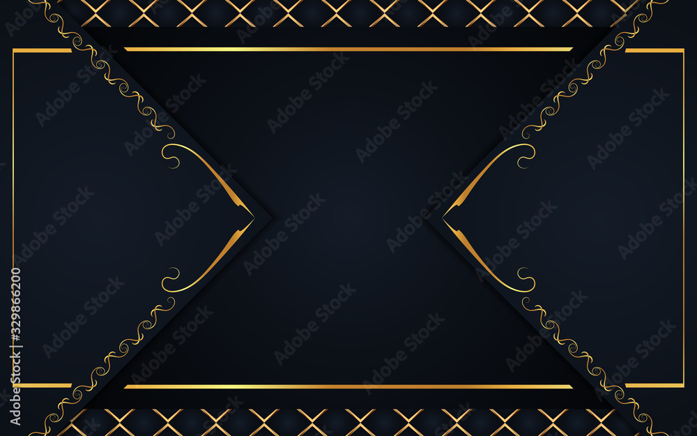 Elegant dark blue navy paper shape background a combination with golden ...