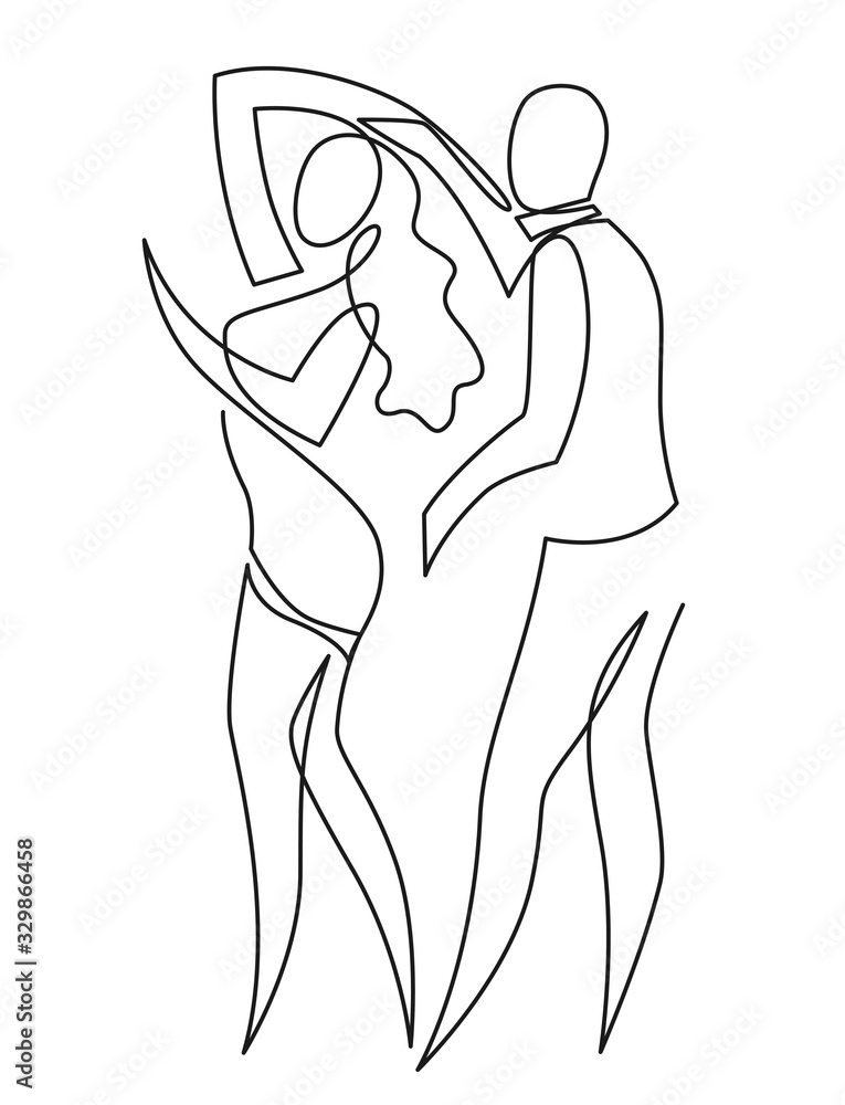 Sexy Salsa Couple Dancing Continuous One Line Drawing Latin Ballroom