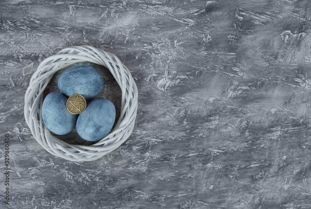 Wiccan ritual for Ostara. Colored eggs and pentacle Stock Photo | Adobe ...