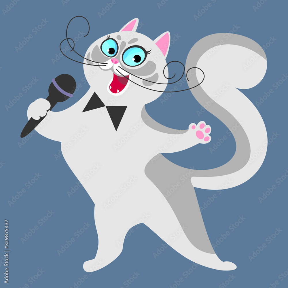 Cartoon cat singer, vector character Stock Vector | Adobe Stock