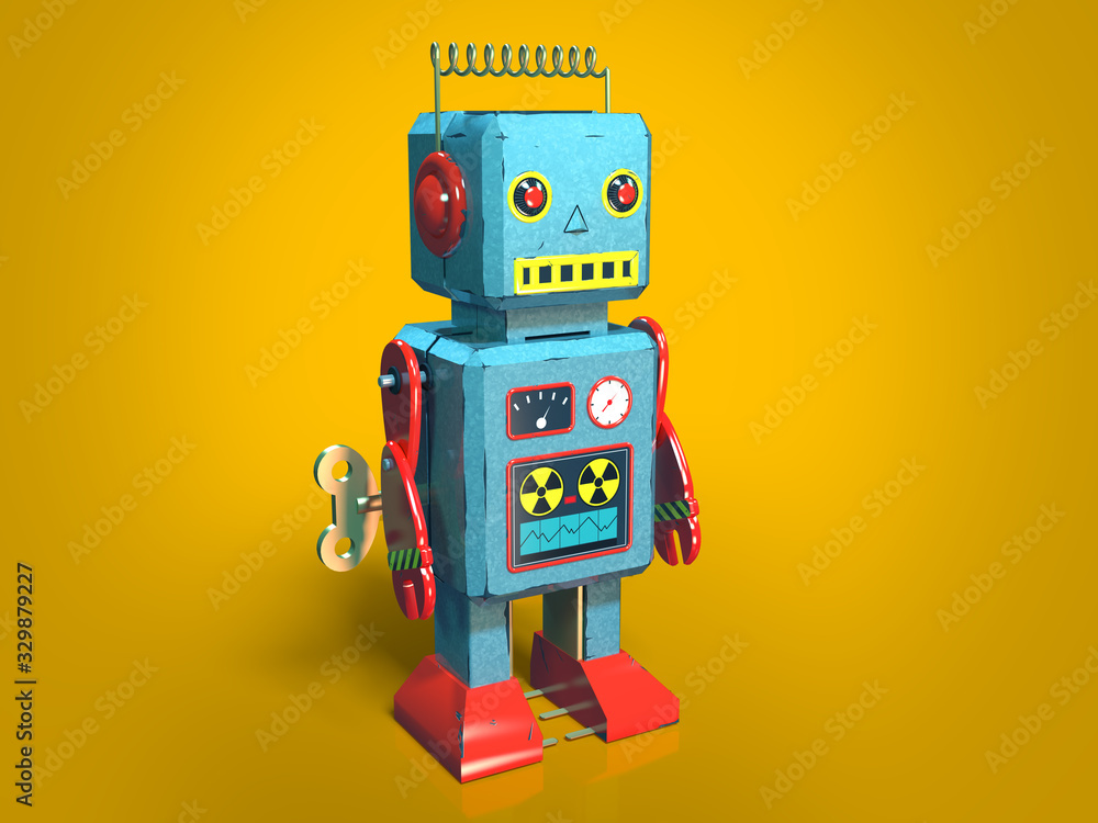 Vintage Robot in Yellow Background Stock Illustration | Adobe Stock