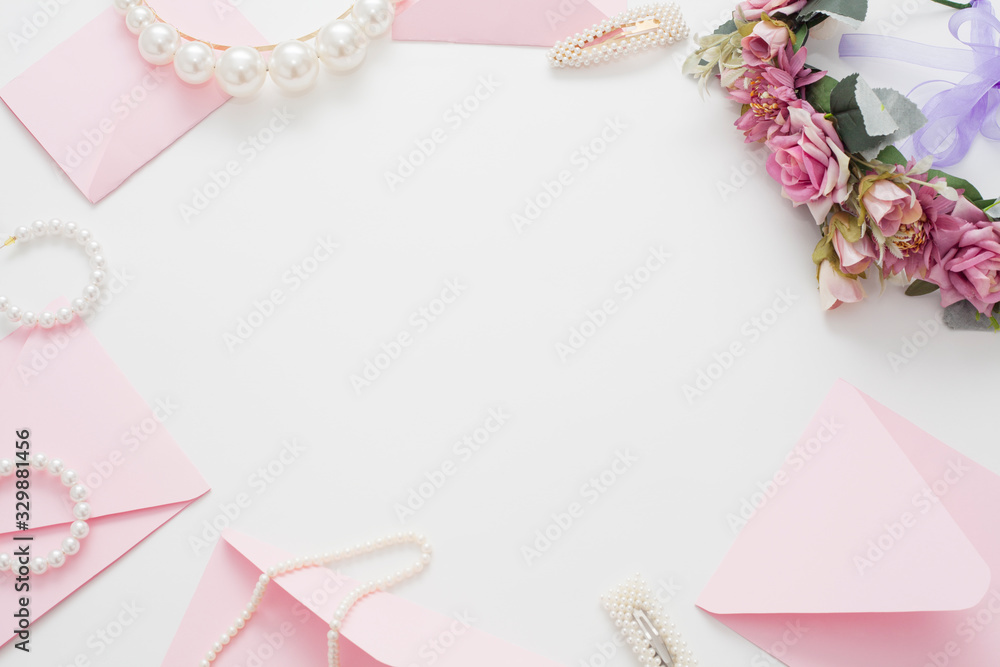 Wedding text background, white, decorated with pink invitation ...