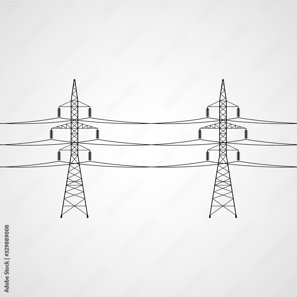 Power lines. High voltage power line transmission towers. Vector ...