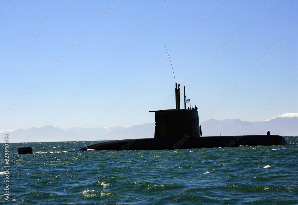 Submarine of the South African Navy on the surface of the ocean. Stock ...