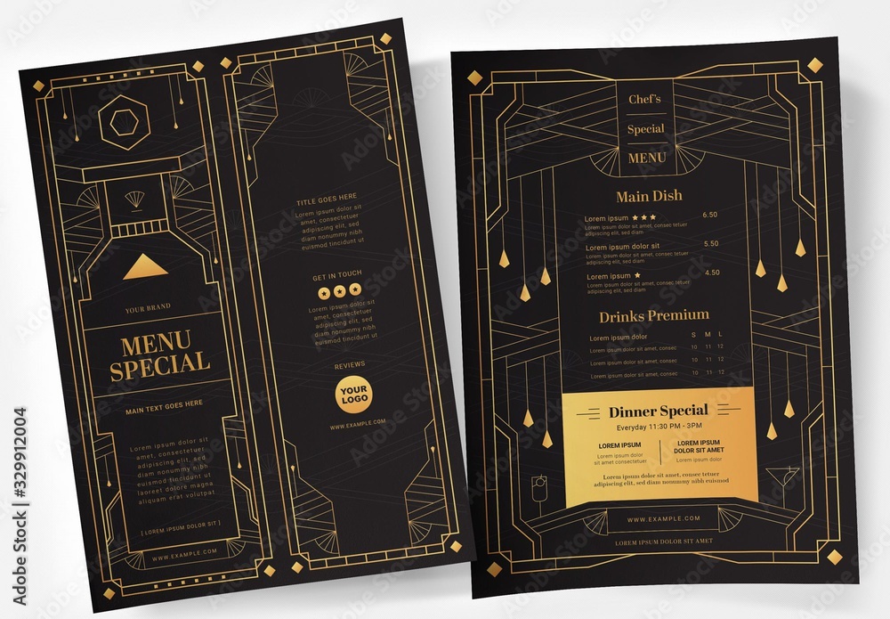 Black and Gold Art Deco Menu Layout Stock Template | Adobe Stock