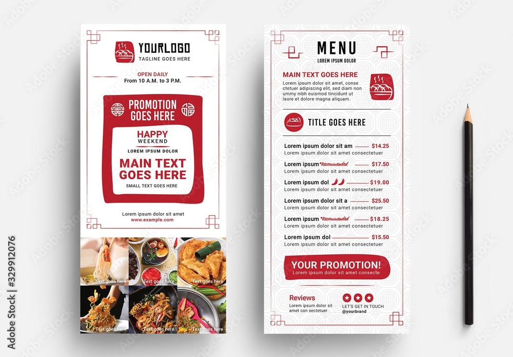 Menu Layout with Red Accents and Patterned Background Stock Template ...