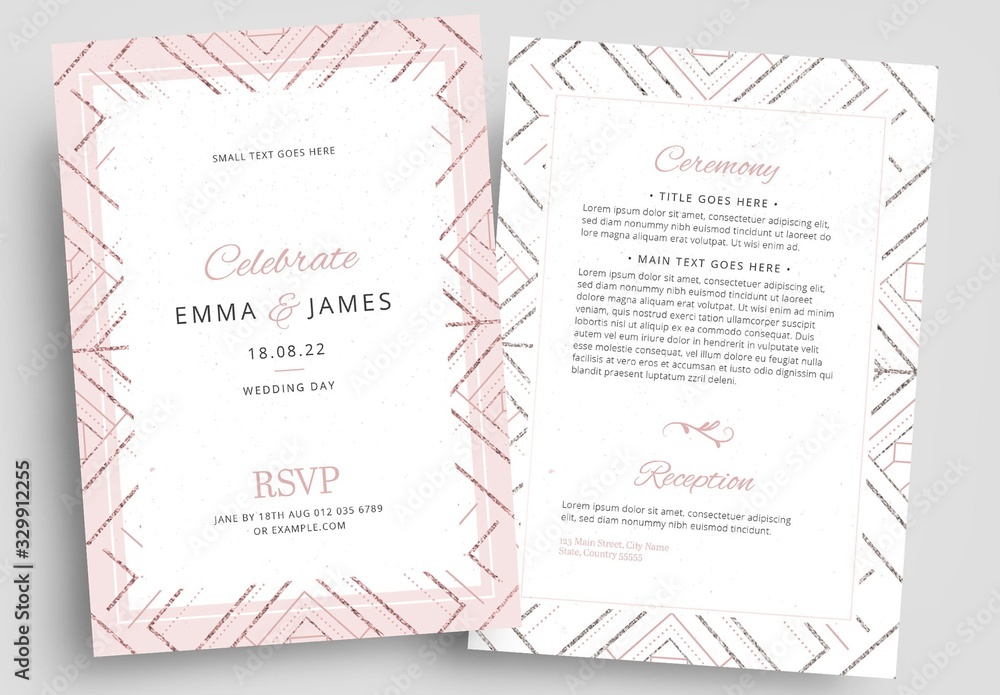 Wedding Invitation Layout with Patterned Borders Stock Template | Adobe ...