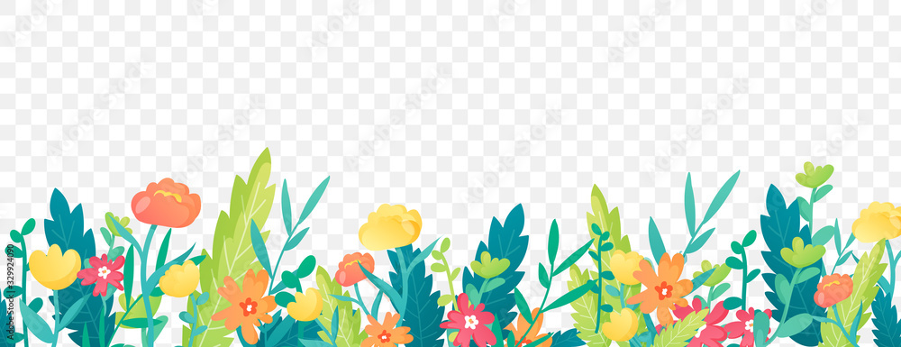 Bright floral border on transparent background. Stock Vector | Adobe Stock