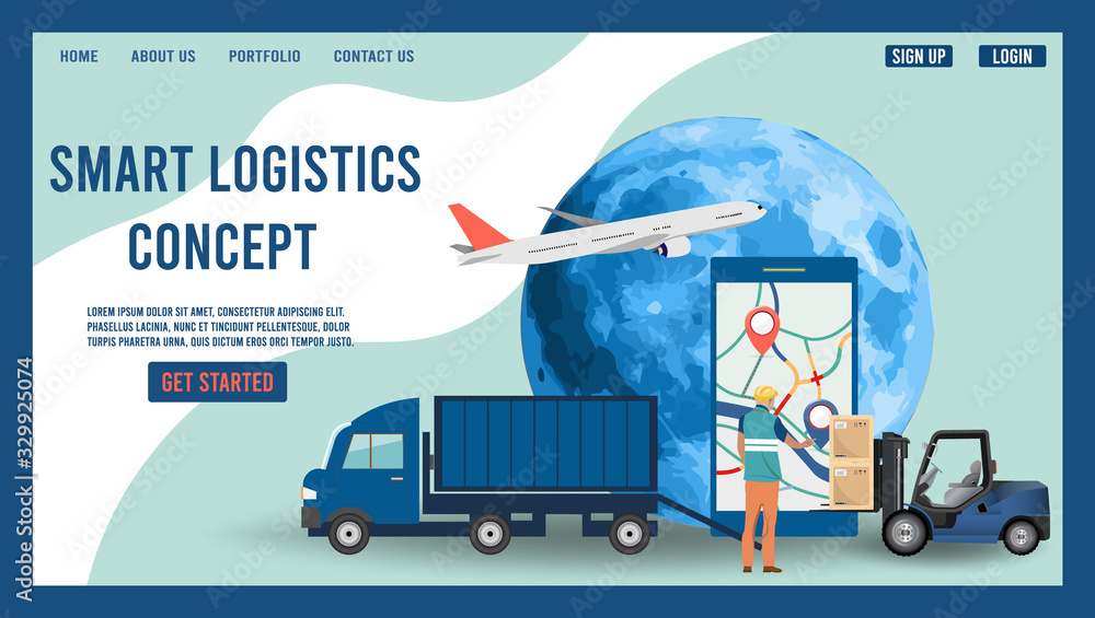 Modern flat design isometric concept of Smart Logistics with global ...