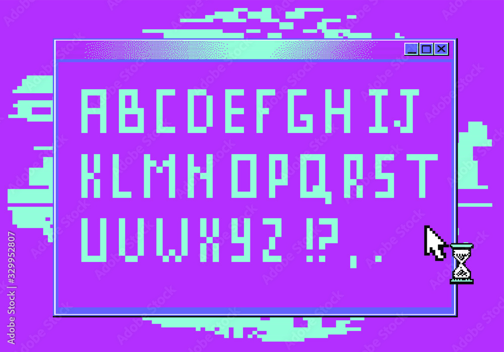 Pixel alphabet letters and punctuation marks. Modern stylish font or ...