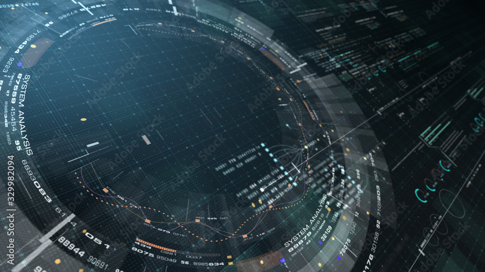 Futuristic motion graphic user interface head up display screen with Holographic Earth and ...