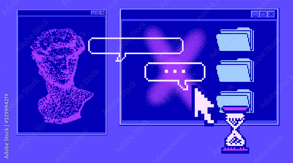 Retro vaporwave desktop with console window and user interface icons ...