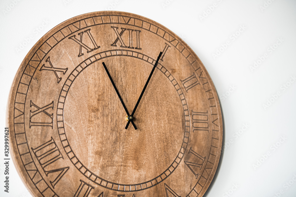 Round eco clock made of wood and epoxy. The subject of interior in your ...