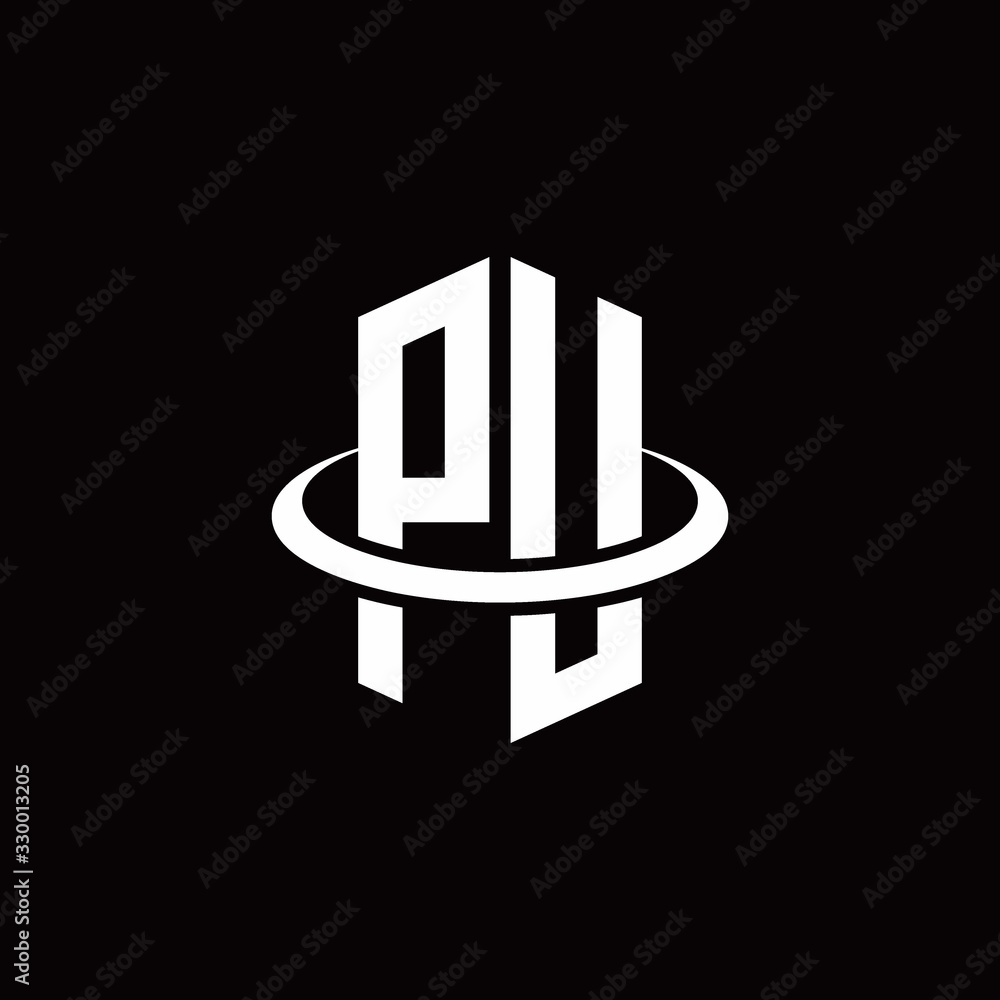 PU monogram logo in a hexagon style and surrounded by a ring Stock ...