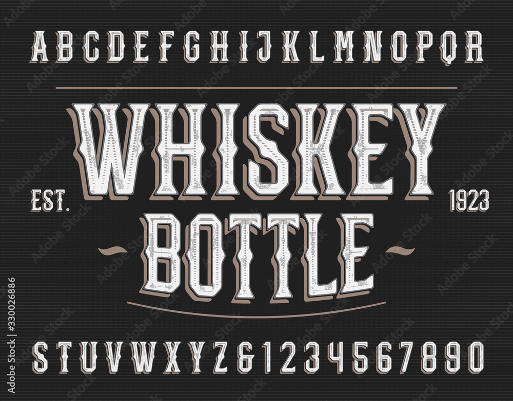 Whiskey Bottle alphabet font. Retro letters and numbers. Vector ...