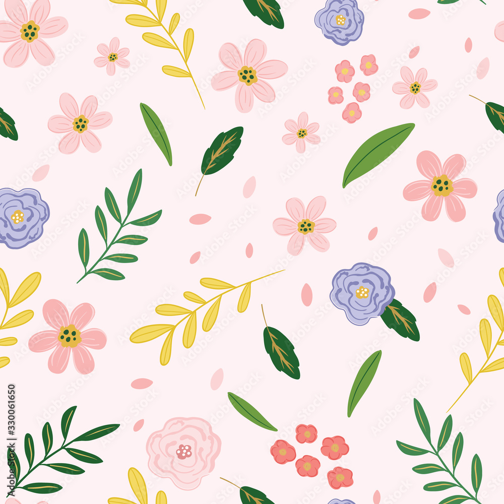 Seamless pattern cute spring flowers, kids fashion prints, children ...