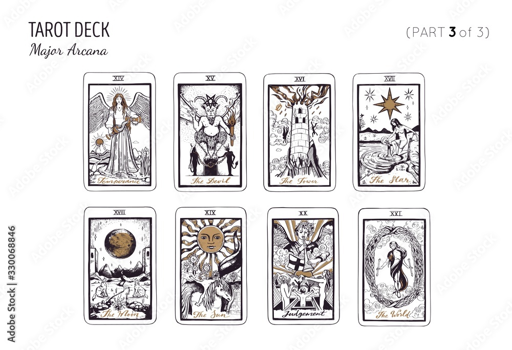 Tarot card deck. Major arcana set part 1of 3 . Vector hand drawn ...