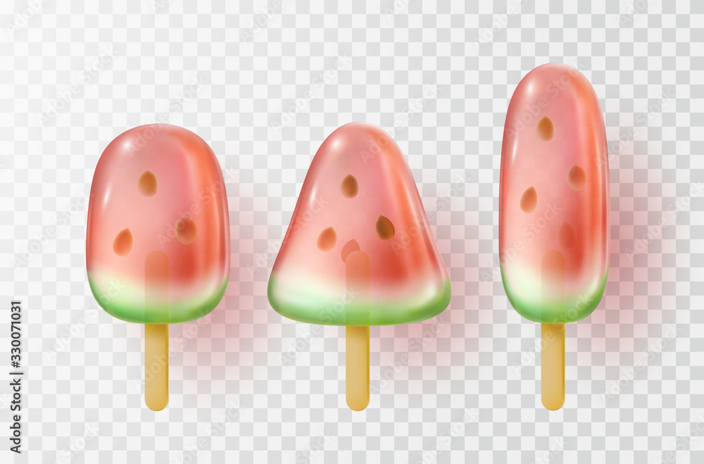 Ice lolly set isolated on transparent background. Realistic watermelon ...