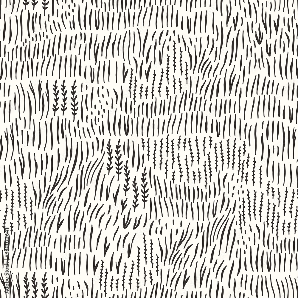 Grass field, seamless texture pattern with hand drawn herb, vector ...