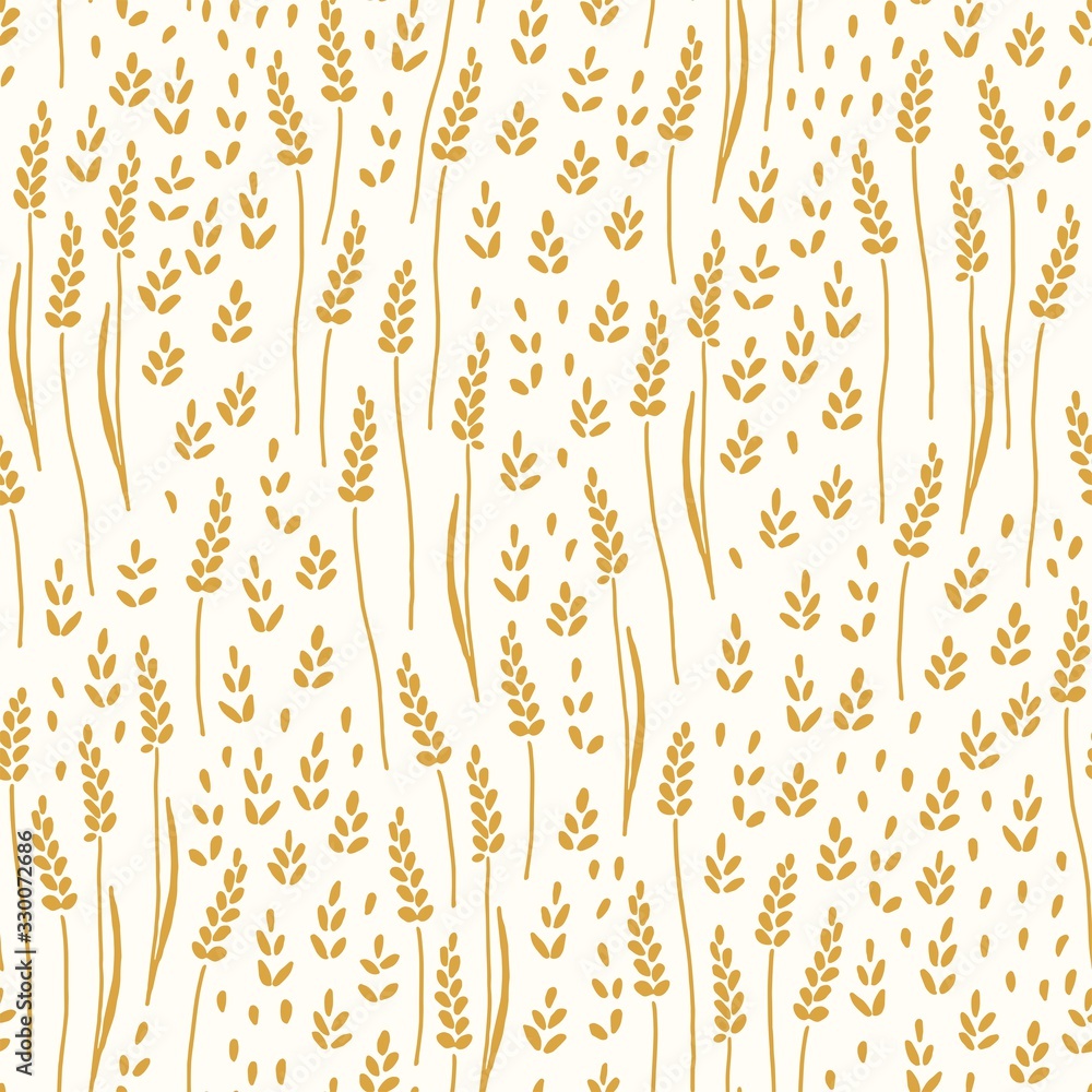 Wheat field, seamless texture pattern with hand drawn ears, vector ...