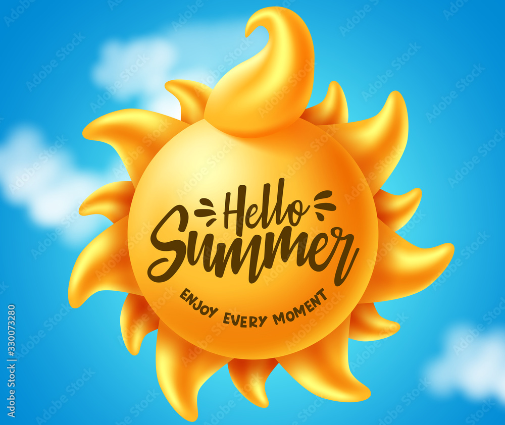 Vecteur Stock Hello summer vector banner design. Hello summer enjoy ...