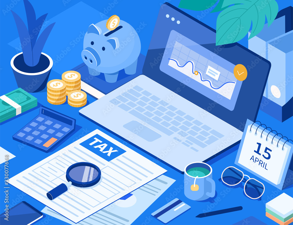 Office Desk with Documents for Tax Calculation. Finance Report with ...