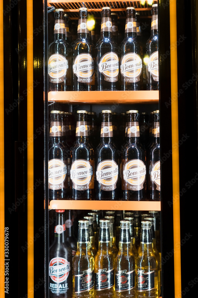 Istanbul, Turkey - December 10 , 2019 : Famous Turkis Beer Bomonti with ...