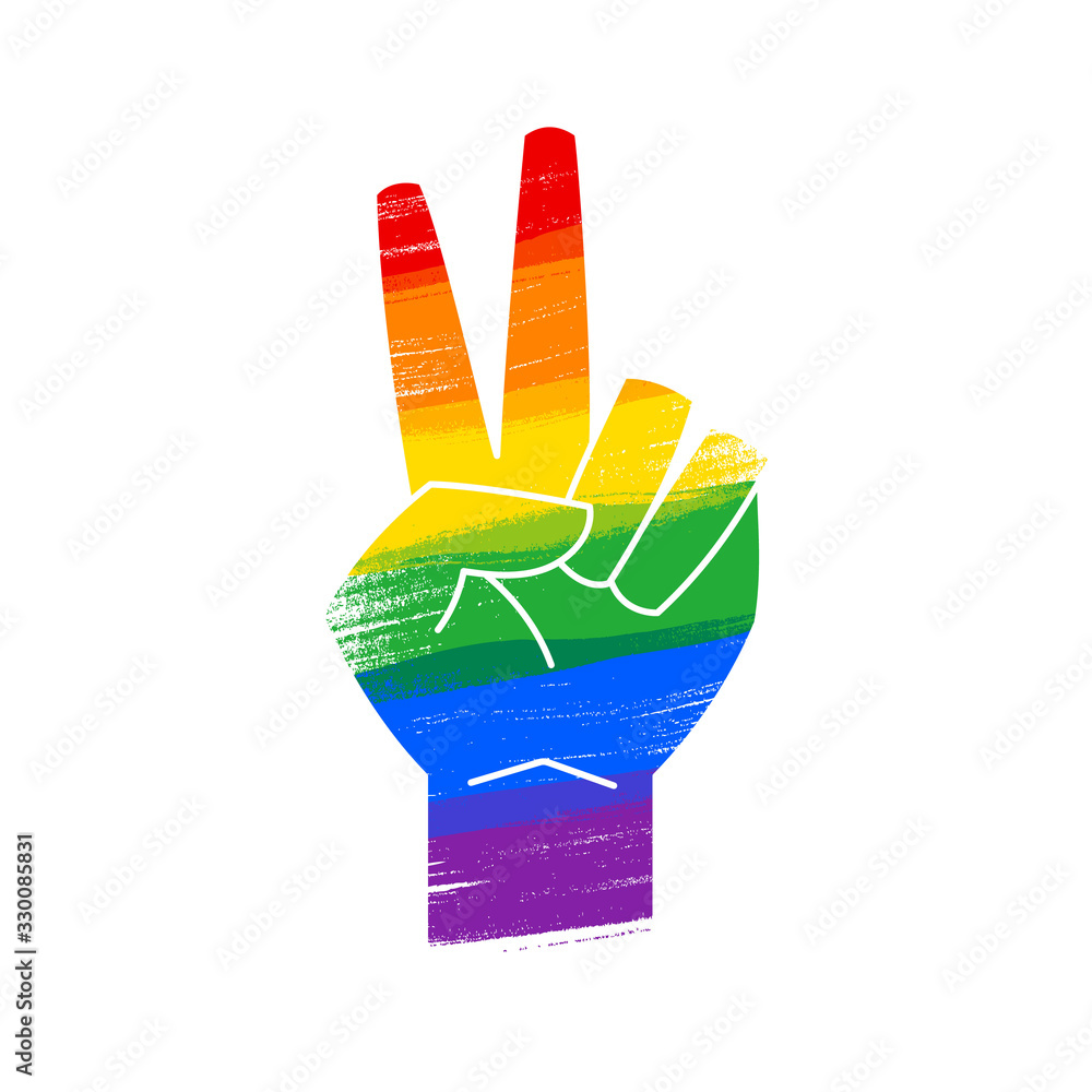 Victory sign in rainbow LGBT flag colors - paint style vector ...