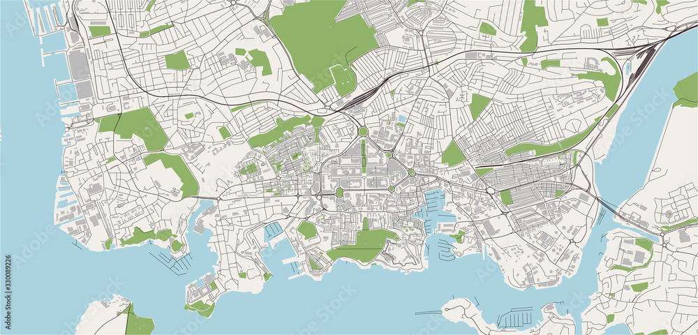 Poster map of the city of Plymouth, Devon, South West England, England ...