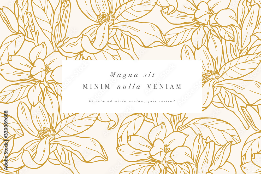 Vintage card with magnolia flowers. Floral wreath. Flower frame for ...