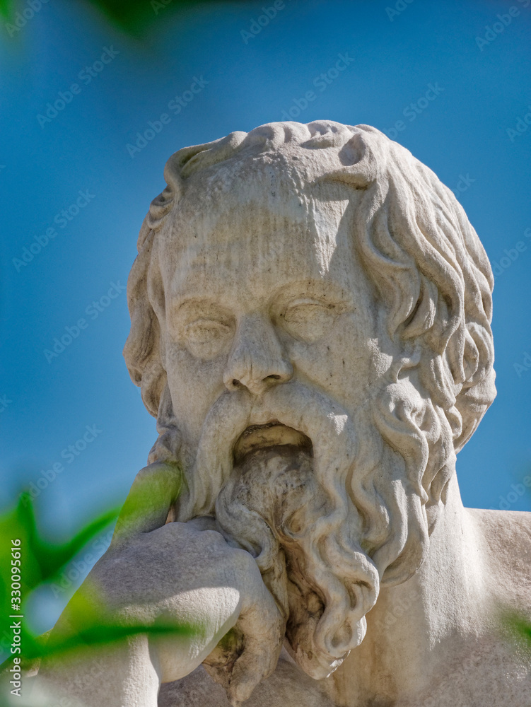 Socrates the ancient philosopher marble statue head trhough tree ...