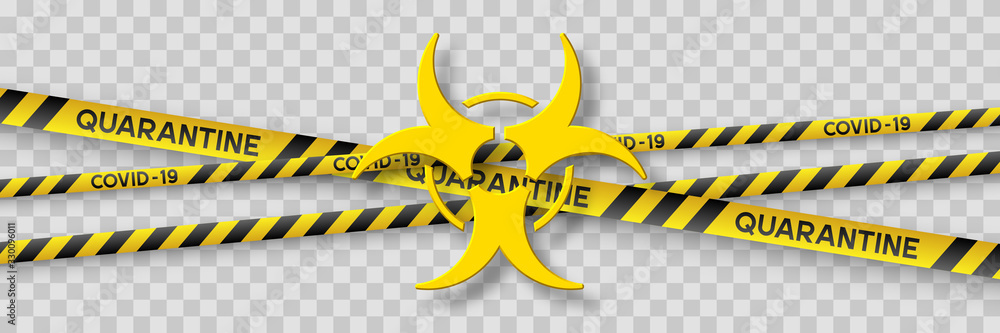 Warning coronavirus quarantine sign with yellow and black stripes and ...