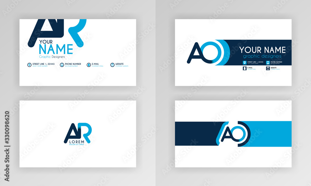 Blue Business Card Template. Simple Identity Card Design With Alphabet ...