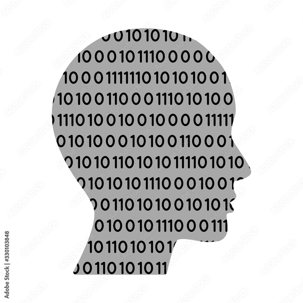 Vetor de Vector illustration with modern concept of artificial Intelligence. Silhouette of a ...