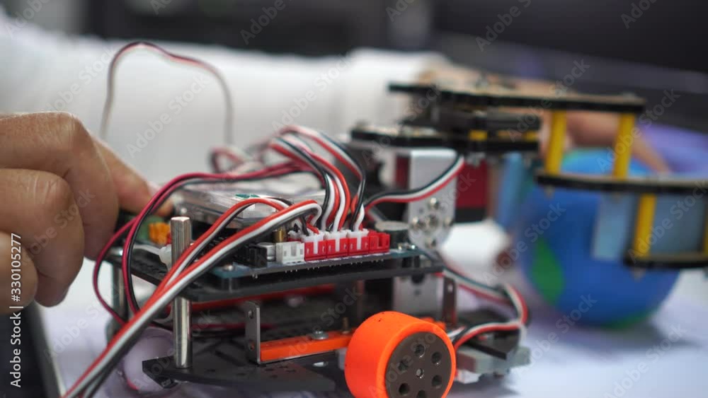 Robotics technology, STEM education lab concept : Metal robot and ...