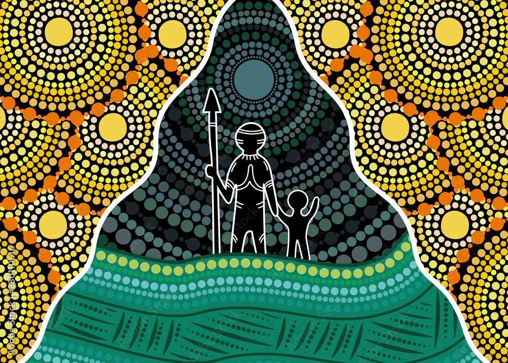 Dot art vector painting - father and son concept Stock Vector | Adobe Stock