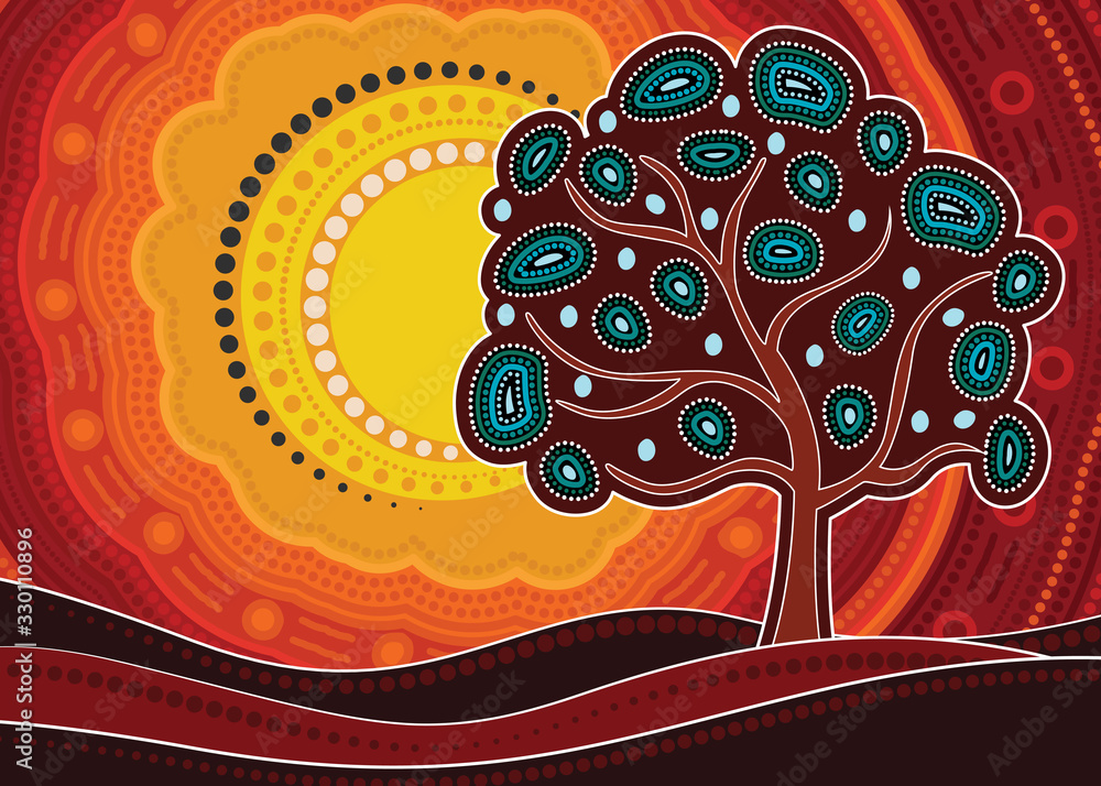 Aboriginal art vector painting depicting nature Stock Vector | Adobe Stock