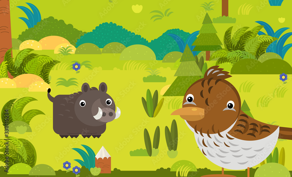 cartoon scene with different european animals in the forest ...