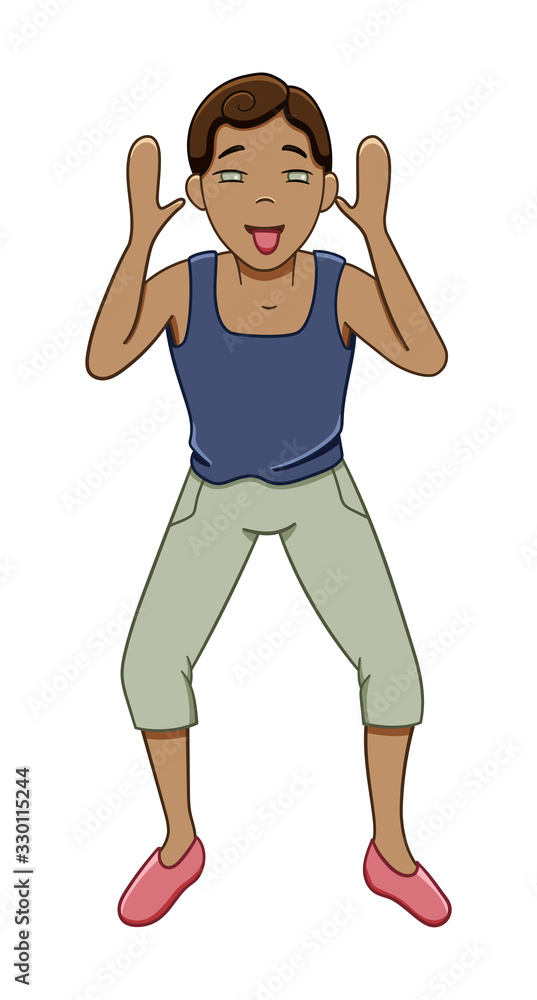 Cartoon style boy that makes faces isolated illustration on white ...