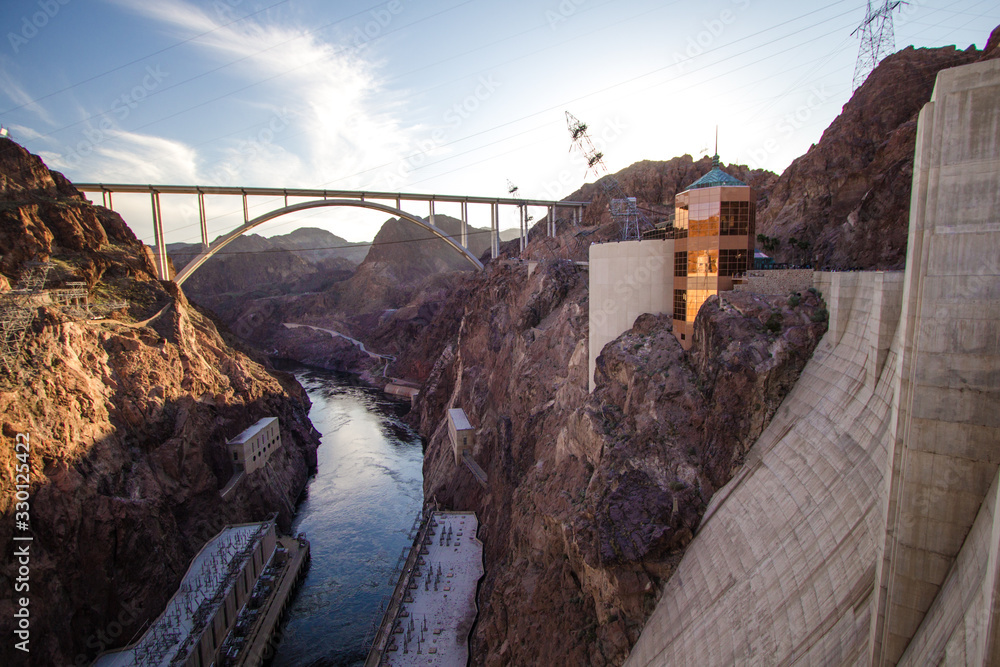 Hoover Dam Overlook. Overlook of Hoover Dam with scenic view of the ...
