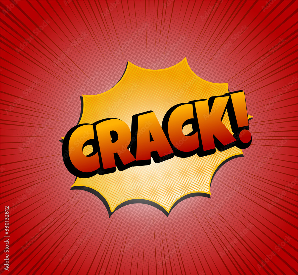 Crack comic bubble text. Pop-art style. halftone effects and radial ...