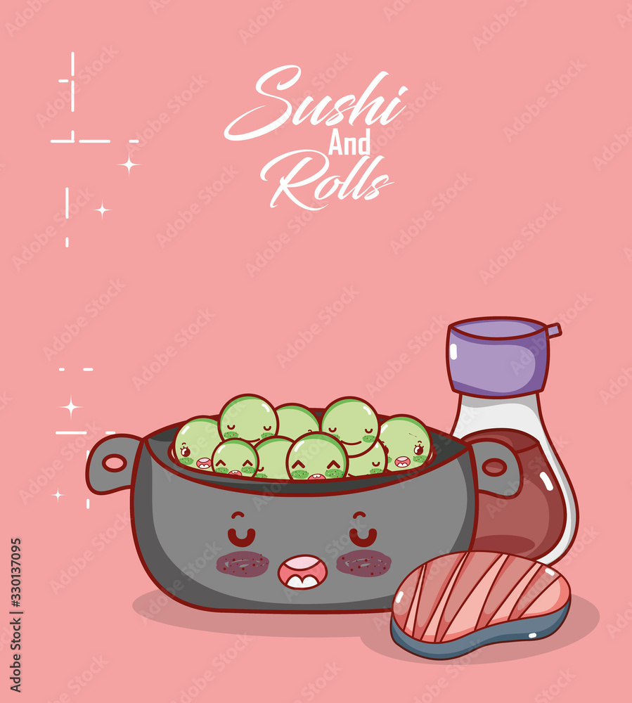 kawaii cooking pot peas meat and sake food japanese cartoon, sushi and ...