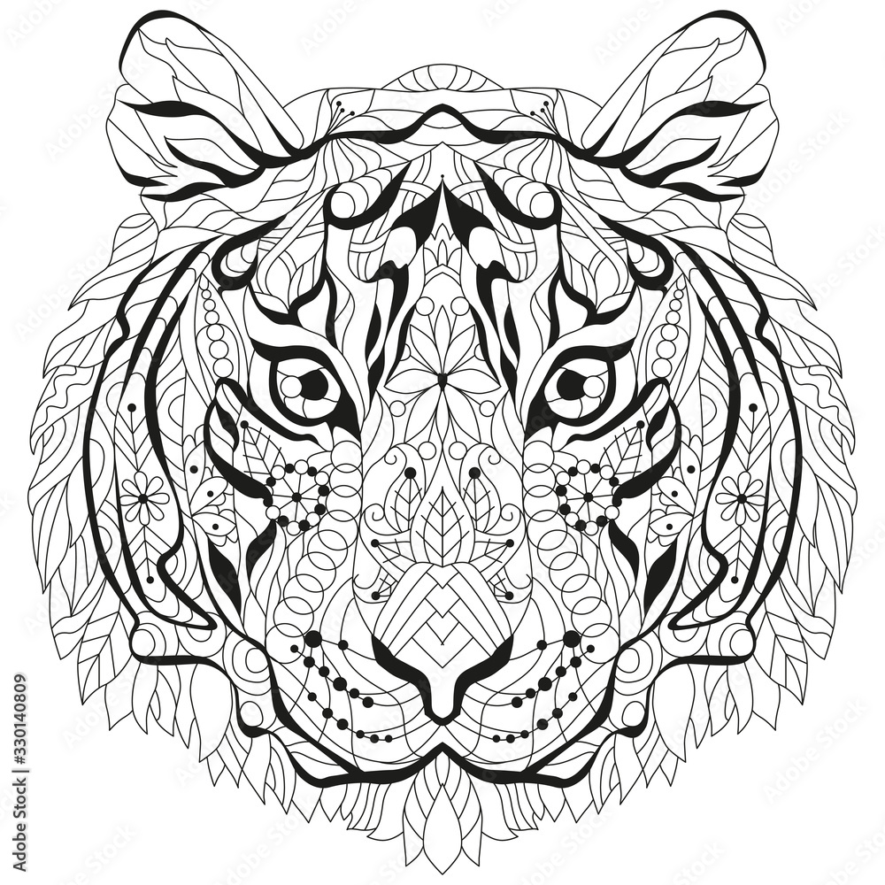 Zentangle tiger head. Hand drawn decorative vector illustration for ...