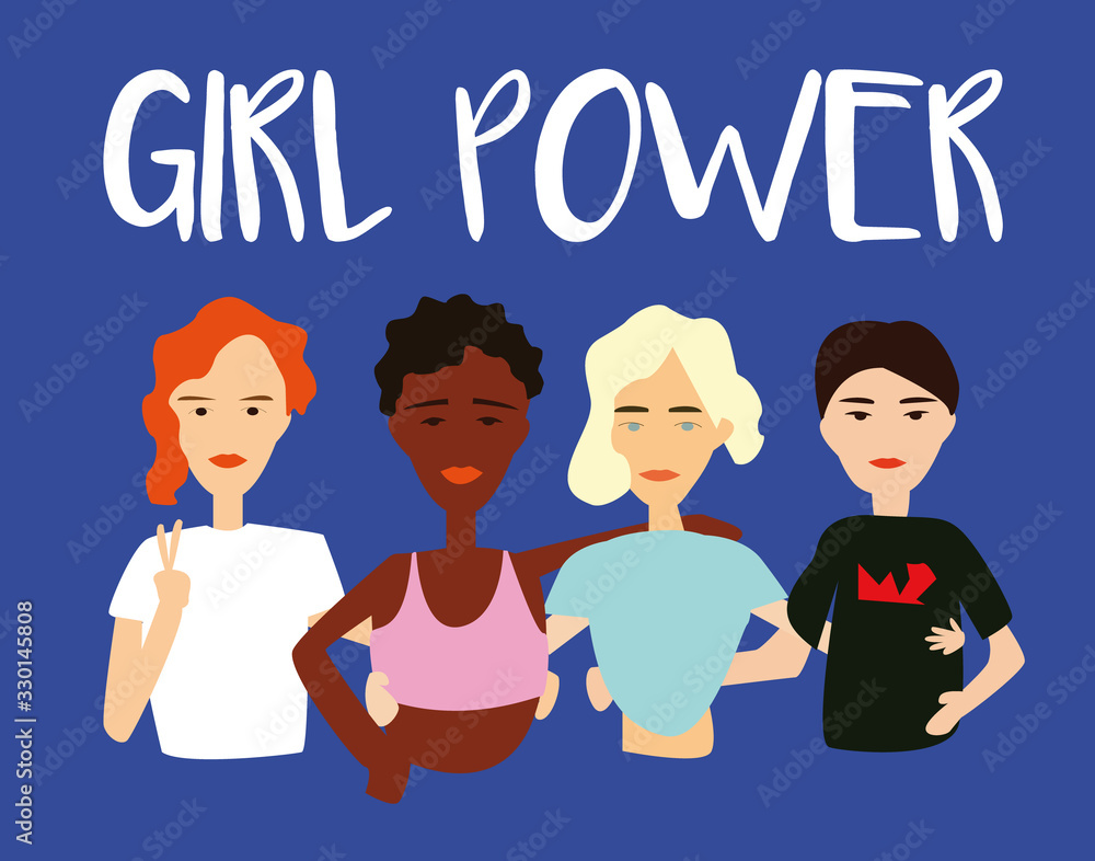 Girl power. Cute illustration in trendy flat linear minimal style with ...