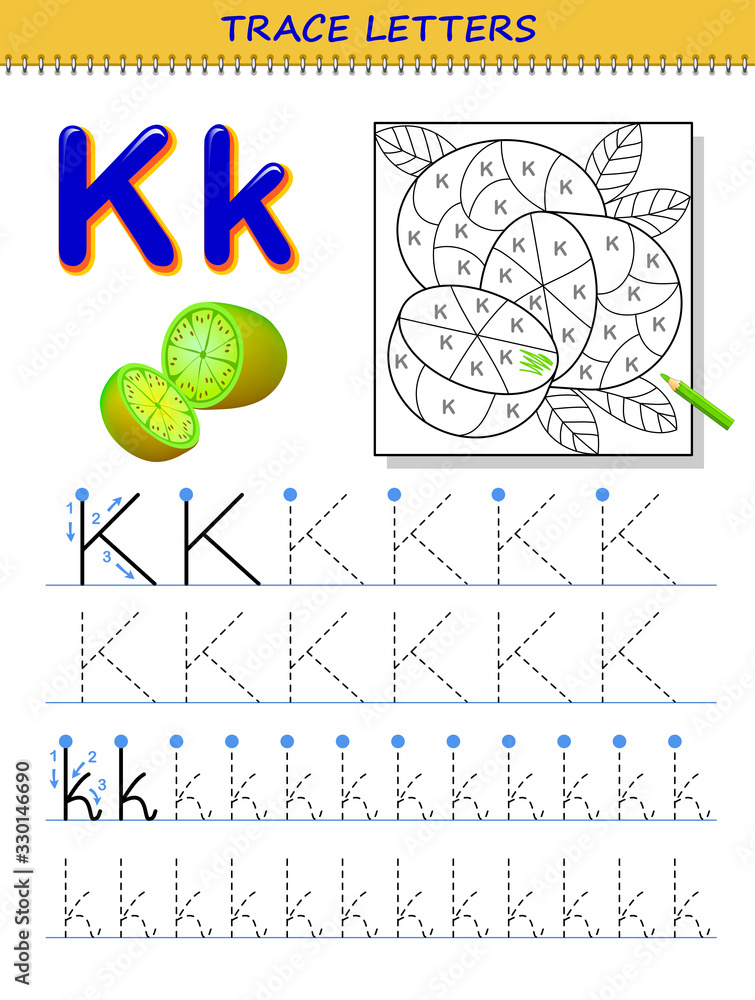 Tracing letter K for study alphabet. Printable worksheet for kids ...
